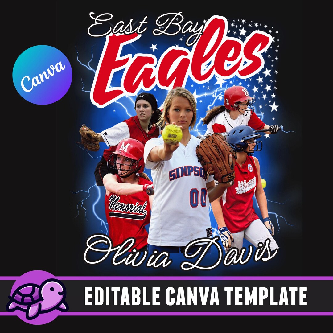Softball Mascot Bootleg Shirt Editable Canva Template, Baseball, Custom ...