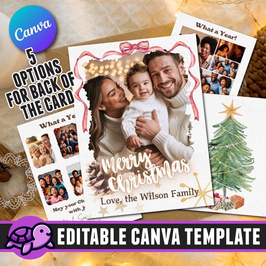 Christmas Photo Card Template Editable in Canva, Merry Christmas Card ...