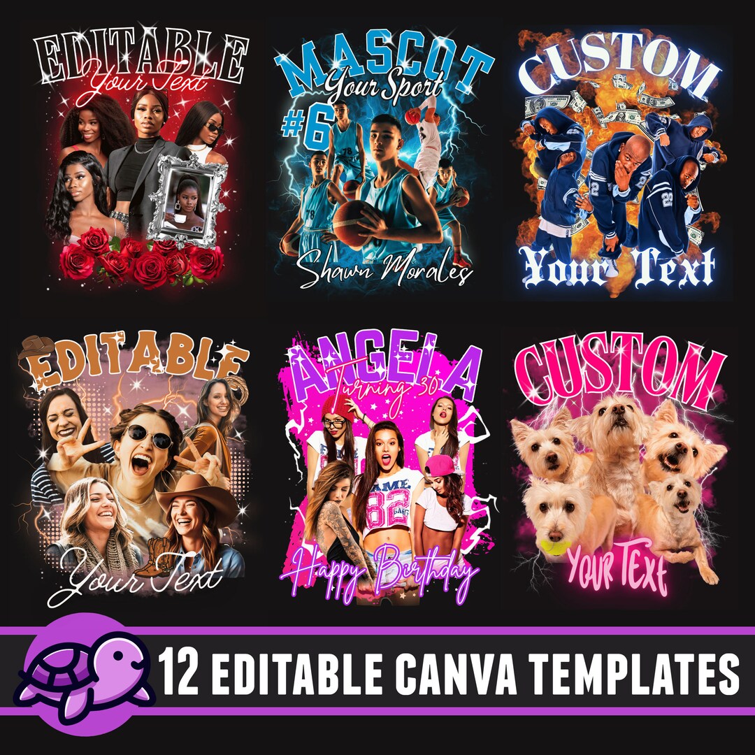 12 Bootleg Shirt Editable Canva Templates Bundle, Custom DIY Rap Tee ...
