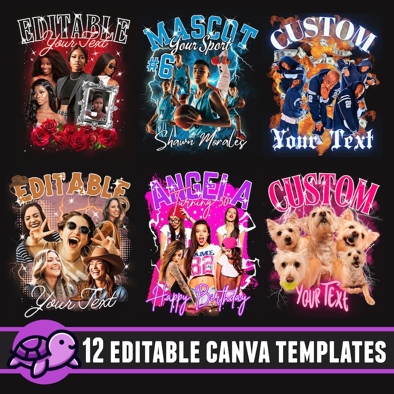12 Bootleg Shirt Editable Canva Templates Bundle, Custom DIY Rap Tee ...