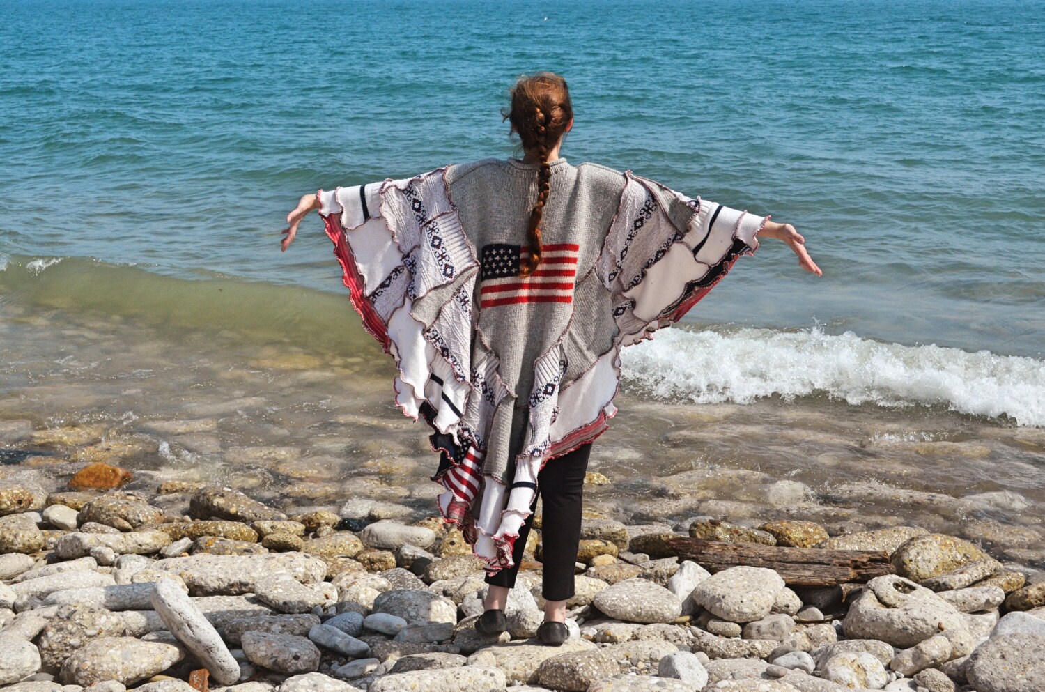 Glory Frankensweater Poncho Flag Theme Capelet Upcycled Hoodie 78 - Etsy