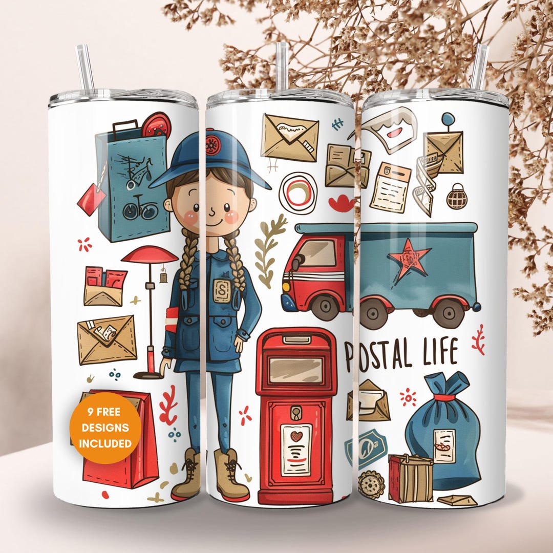 Postal Life Girl 20 Oz Skinny Tumbler Wrap Sublimation Design, Cute ...