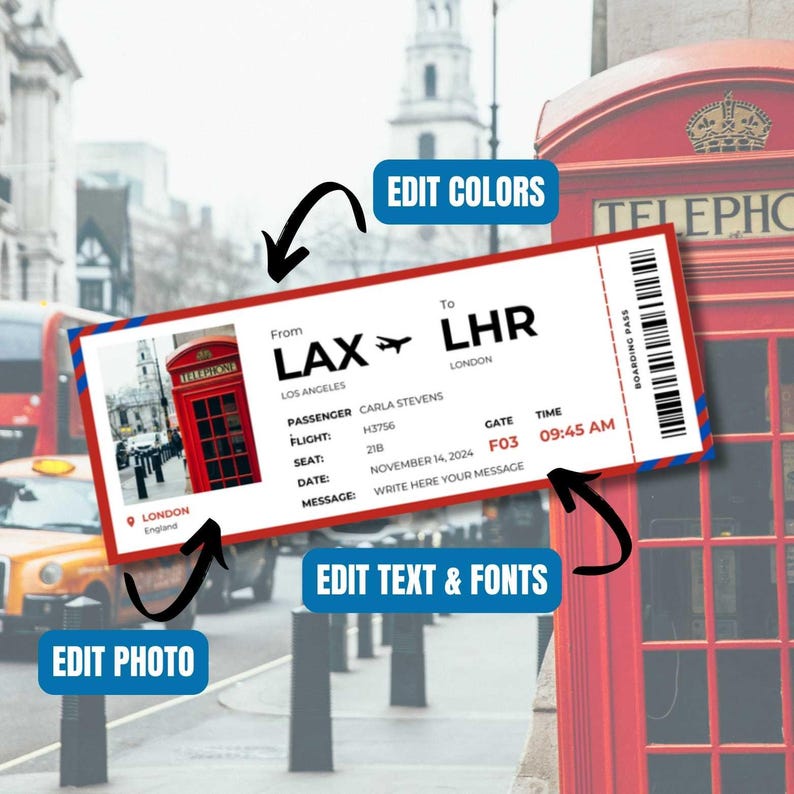 6 Editable Boarding Pass Templates, Canva Template, Boarding Ticket ...