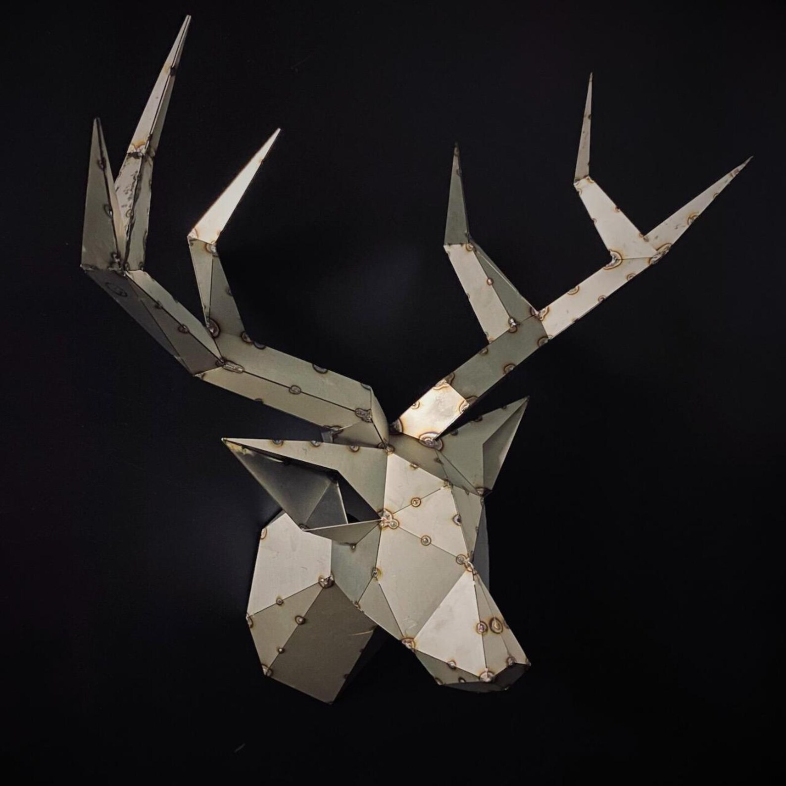 Industrial Geometric Deer Head Sculpture – Handcrafted Metal Wall Art ...