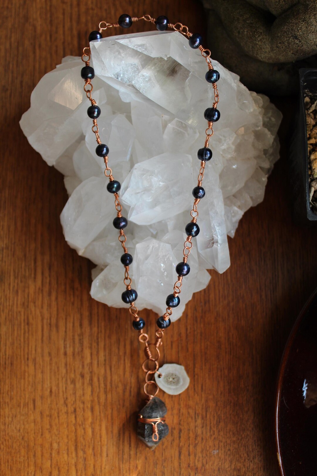 Rosary Talisman Pendant - Smokey Quartz & Freshwater Pearl - Etsy