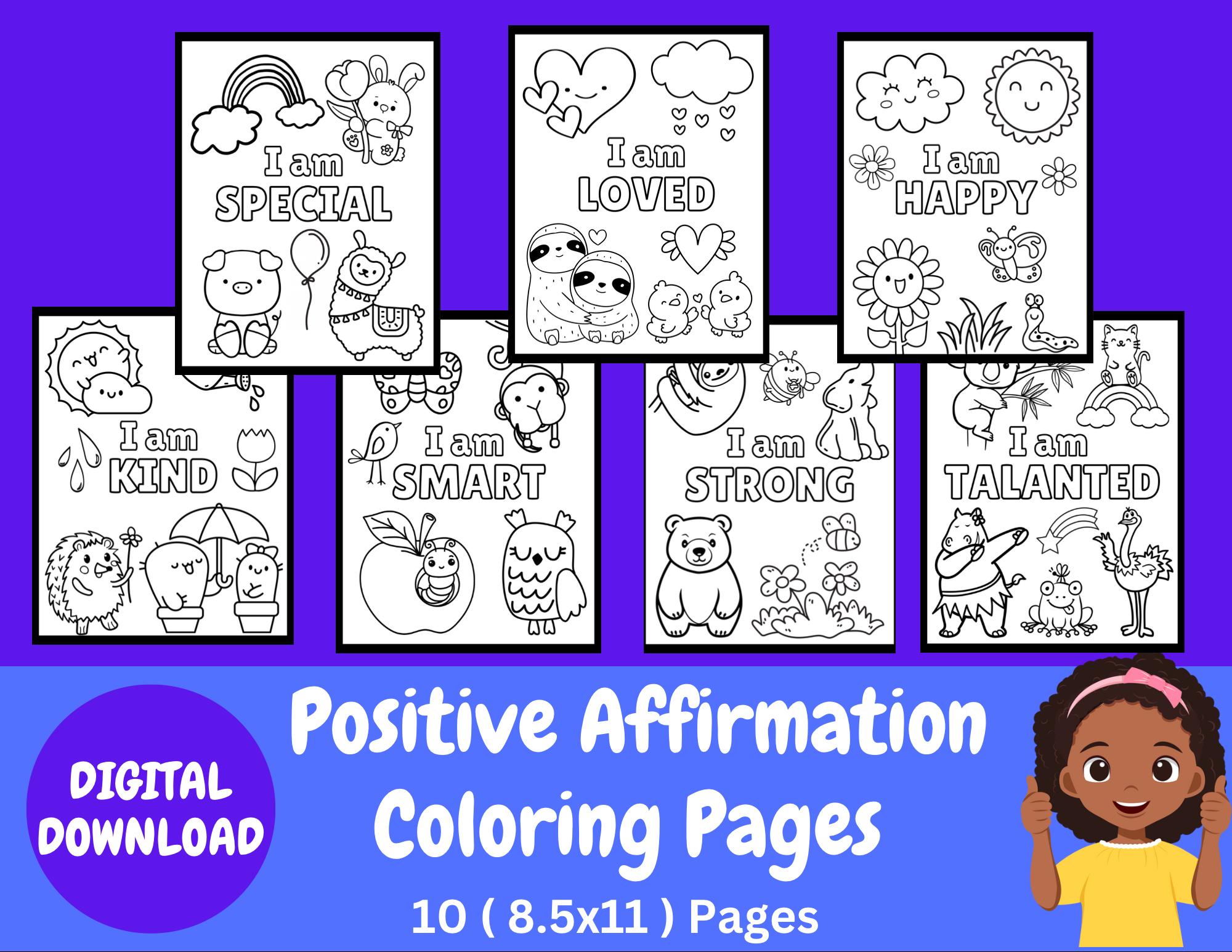 I Am Affirmation Coloring Pages for Kids Positive Mindset & Confidence ...