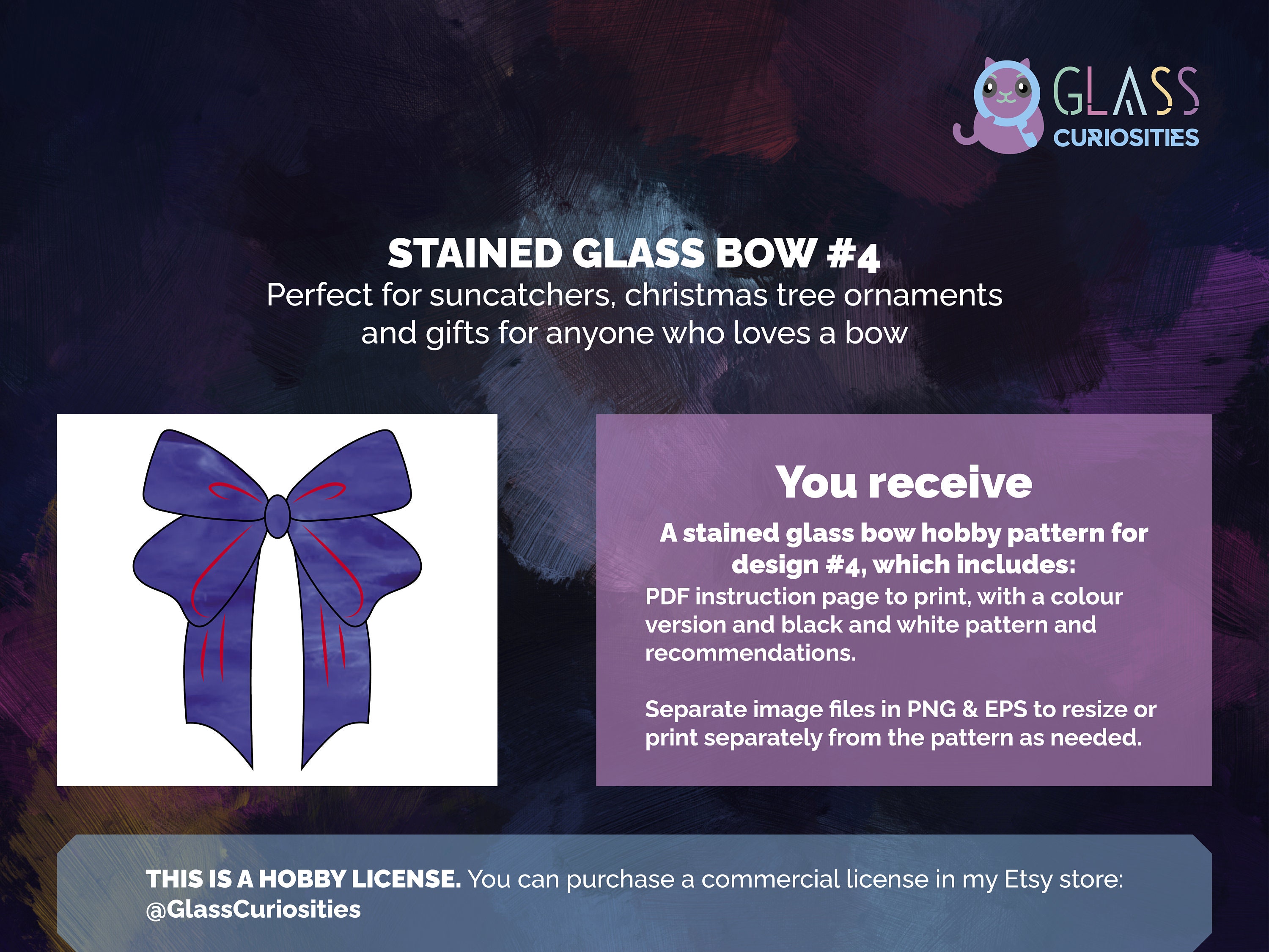 Bow Design #4 Pattern: Bow Stained Glass Pattern • Stained Glass ...