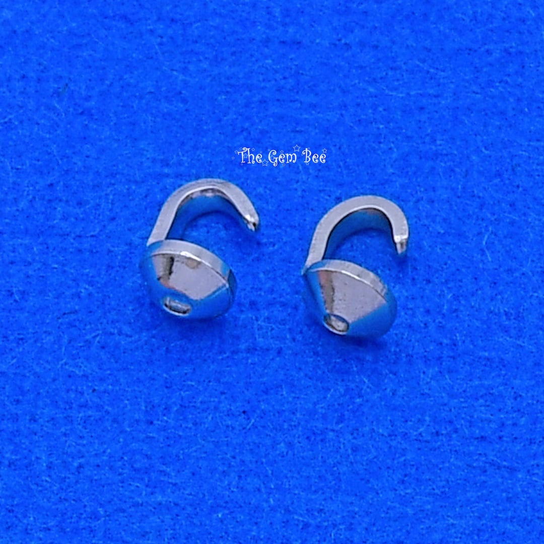 14K Solid White Gold Crimp Hook Bead Tip Cup End Findings Quantity: (2 ...
