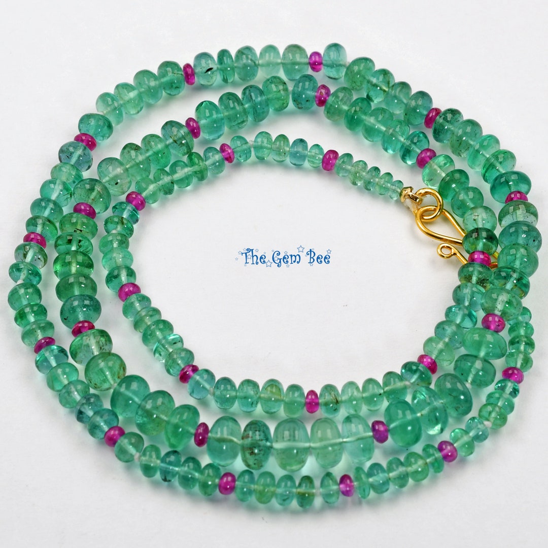 87CT Large Zambian EMERALD Burmese RUBY Rondelle Bead 18K Solid Gold ...