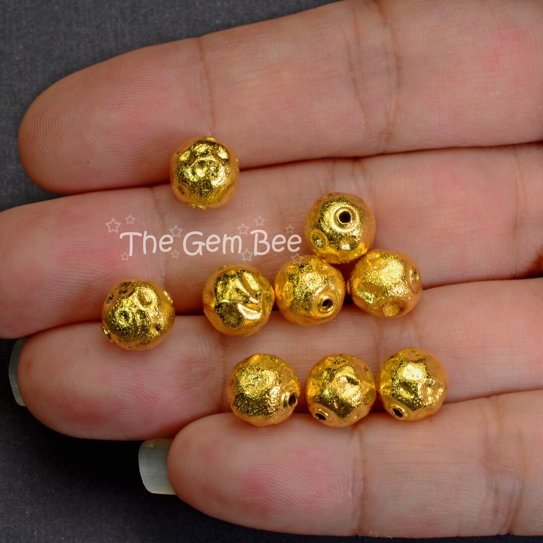 8mm 18k Solid Yellow Gold Fancy Moon Rocks Hammered Round Spacer ...