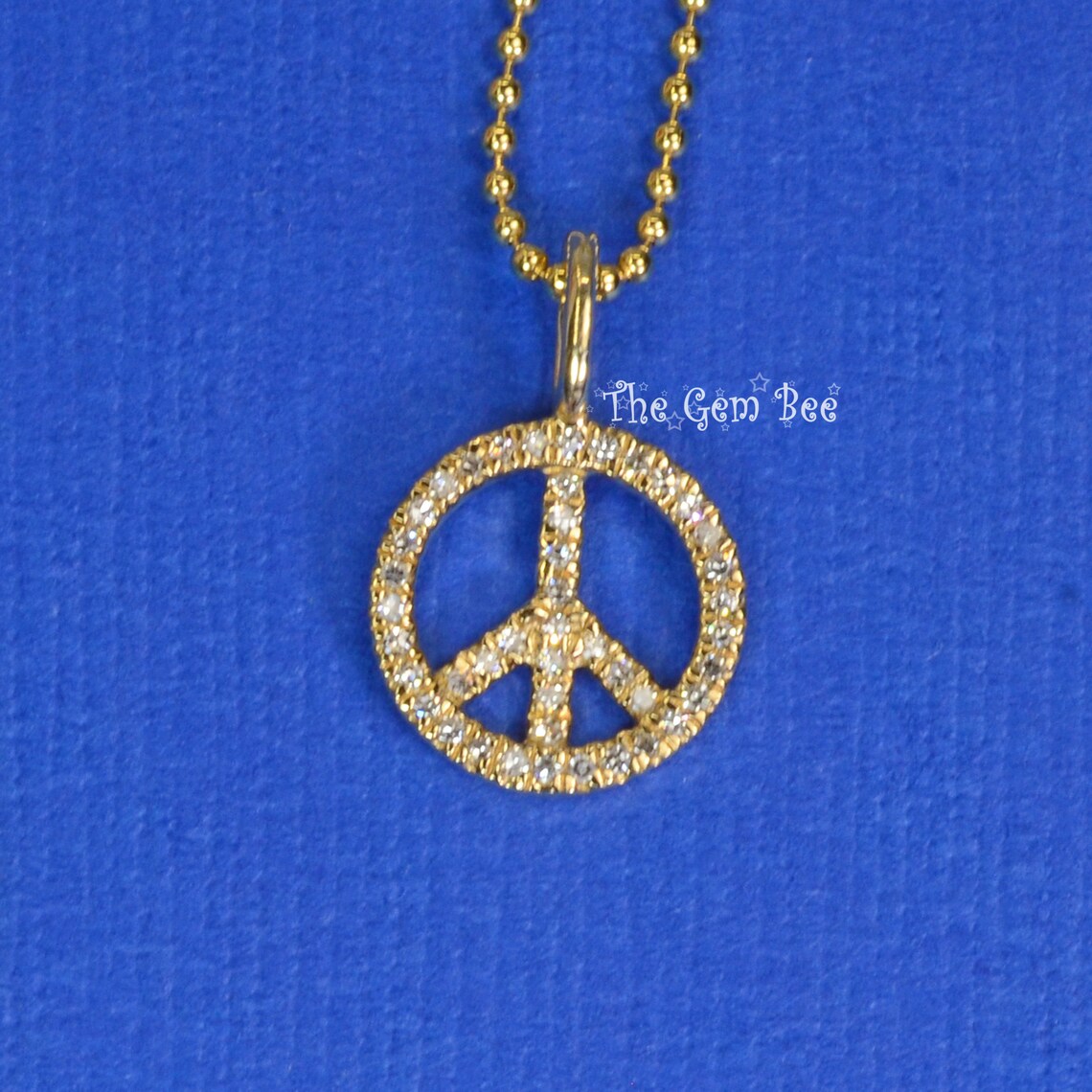 9.5mm 14K Solid Yellow Gold Diamond Peace Sign Charm Necklace | Etsy