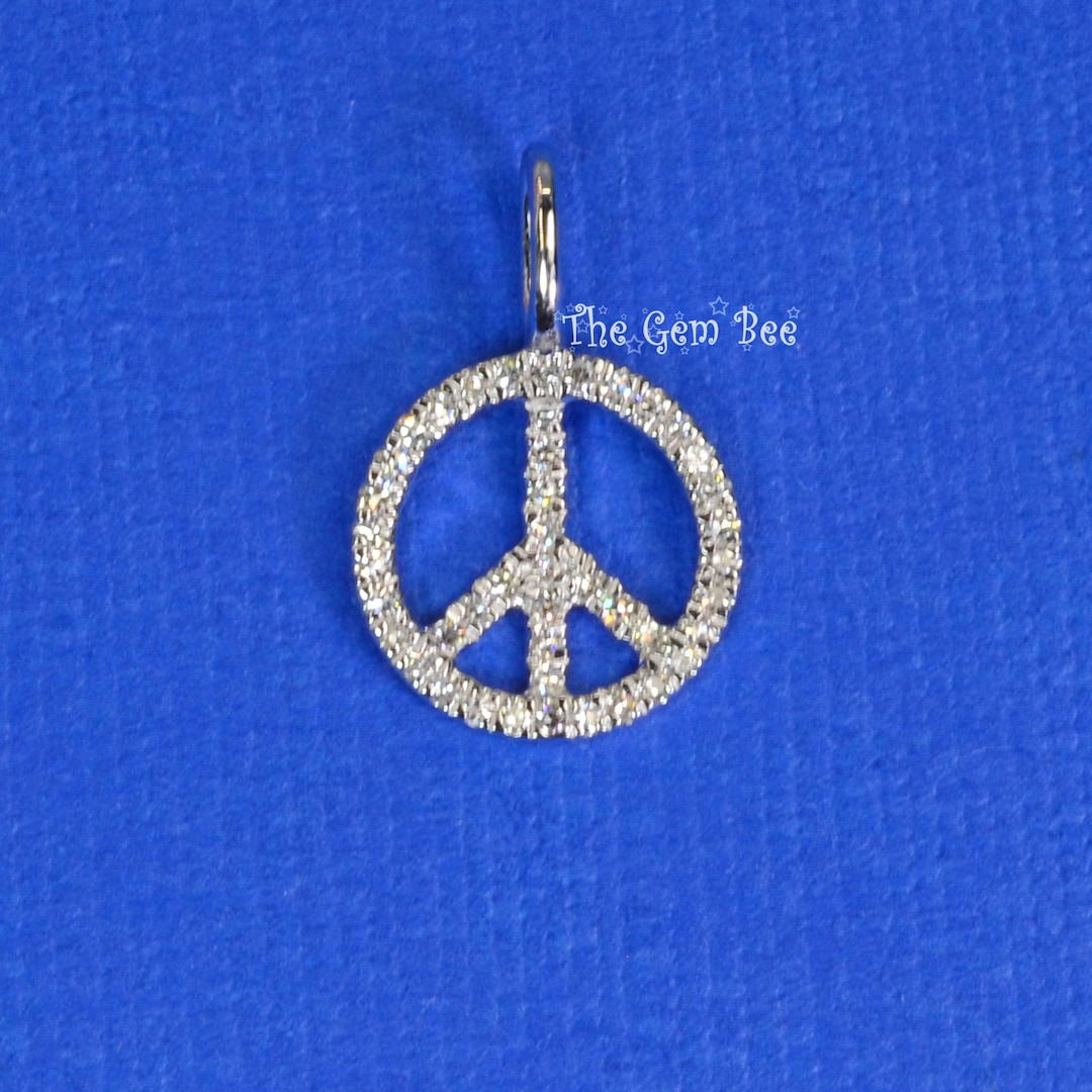 9.5mm 14K Solid White Gold Diamond Peace Sign Charm Necklace Pendant - Etsy