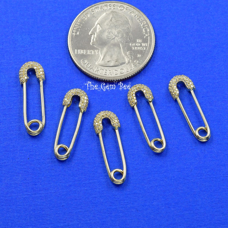 7mmx20.5mm 14K Solid Yellow Gold Diamond Safety Pin Charm Brooch ...