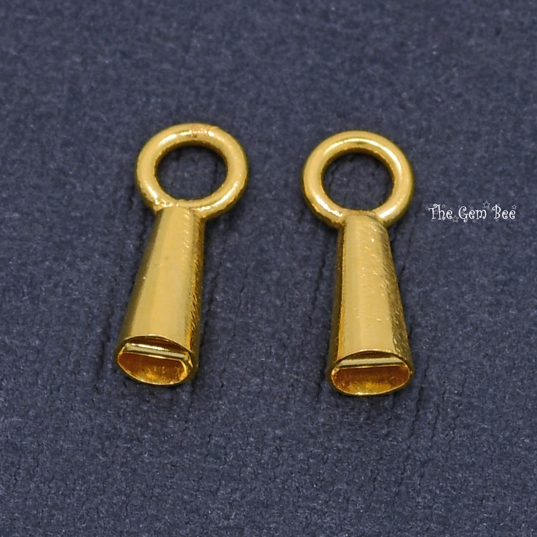 18K Solid Yellow Gold Crimp Hook Cone Cups Ends Findings With Bars ...