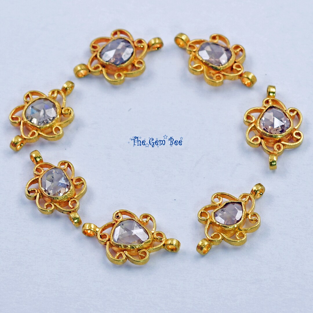 18k Solid Gold Rose Cut Champagne Diamond Filigree Bezel Charm ...