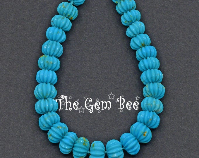 8MM-8.8MM Kingman Turquoise Hand Carved Melon Fluted Rondelle Bead 6 ...