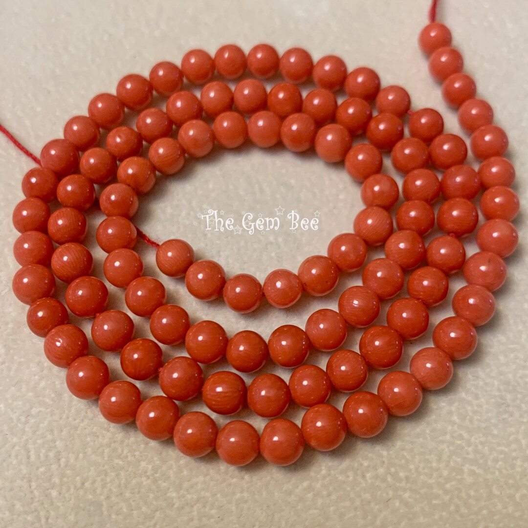 5mm Italian Sardinia Undyed Salmon Orange Red Seed Coral Round Beads 18 ...