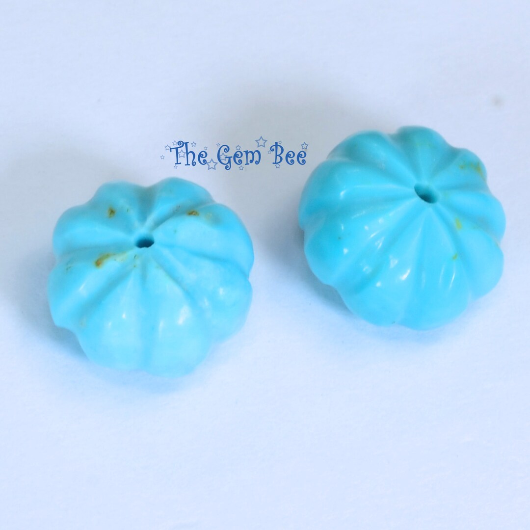 10.8MM Kingman Turquoise Carved Melon Fluted Rondelle Bead PAIR - Etsy