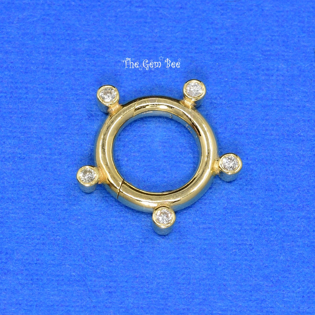 12.5mm 14K Solid Yellow Gold Diamond Circle Shape Charm Holder Snap ...