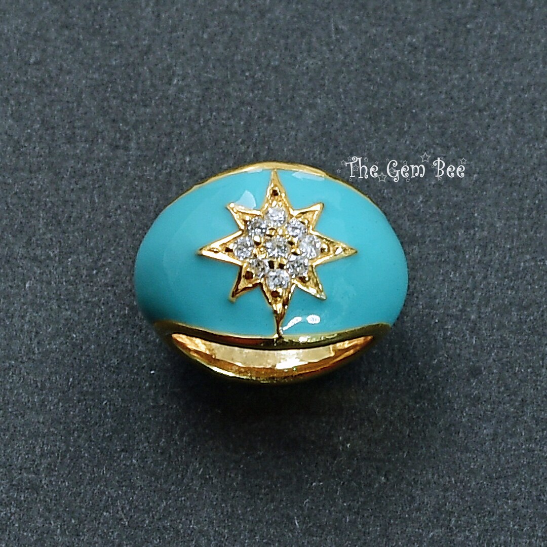 11.28mm 14k Solid Yellow Gold Starburst Star Diamond Accent Turquoise ...