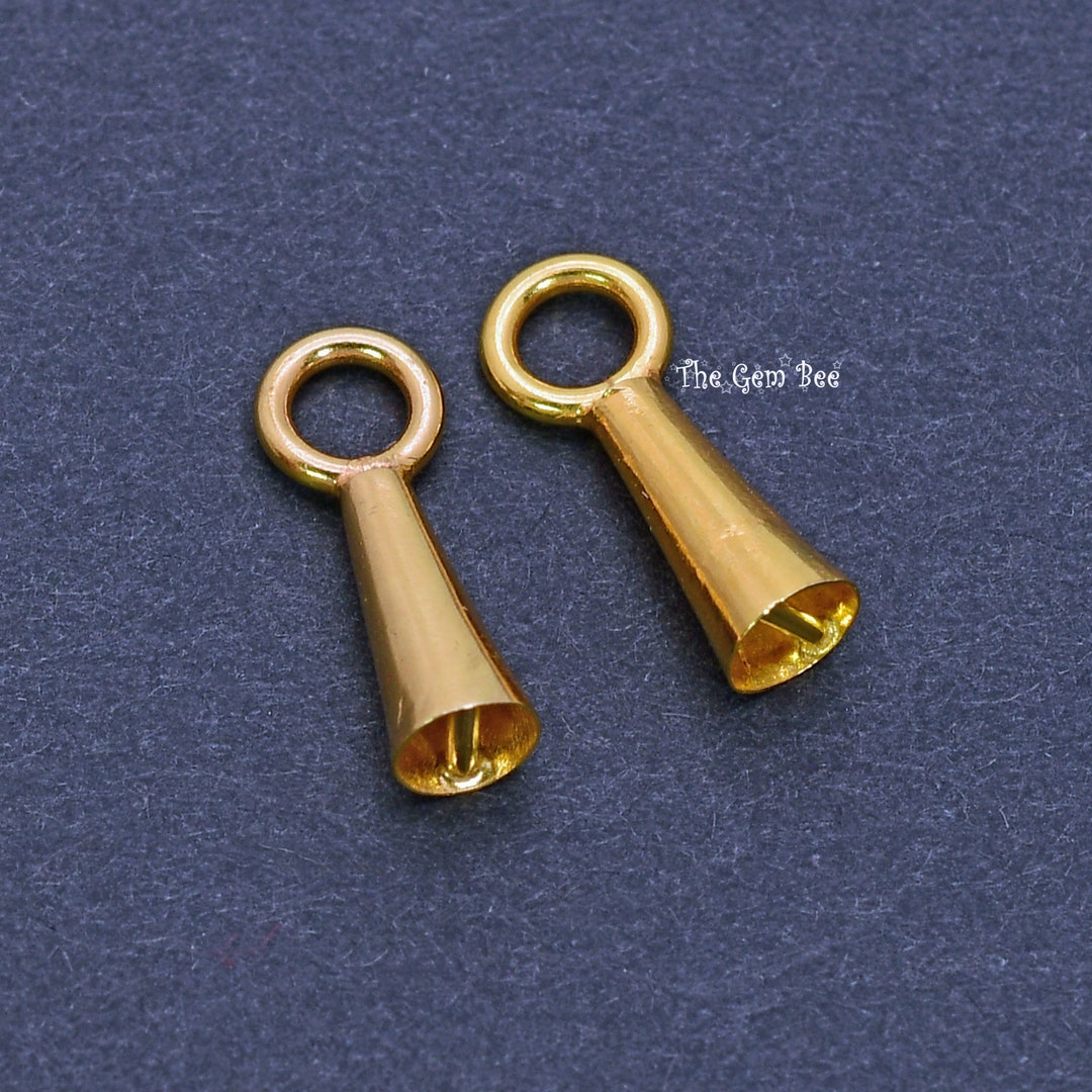 18K Solid Yellow Gold Crimp Hook Cone Cups Ends Findings With Bars ...
