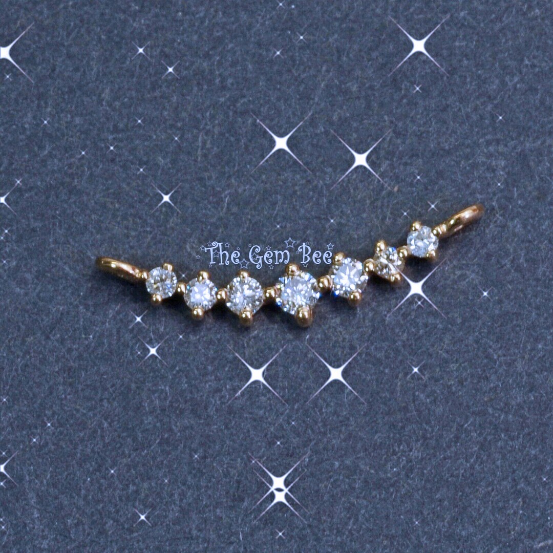 14K Solid Yellow Gold Diamond Smiley Face Curved Bar Necklace Connector ...