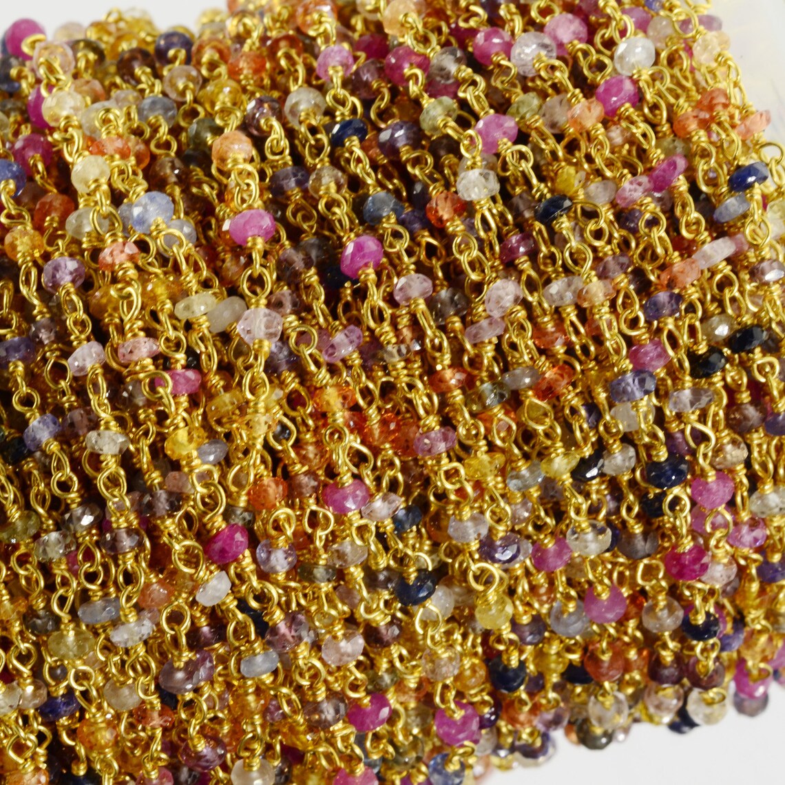 3MM 18K Gold Vermeil Gem Multi-color Sapphire Gemstone Chain | Etsy