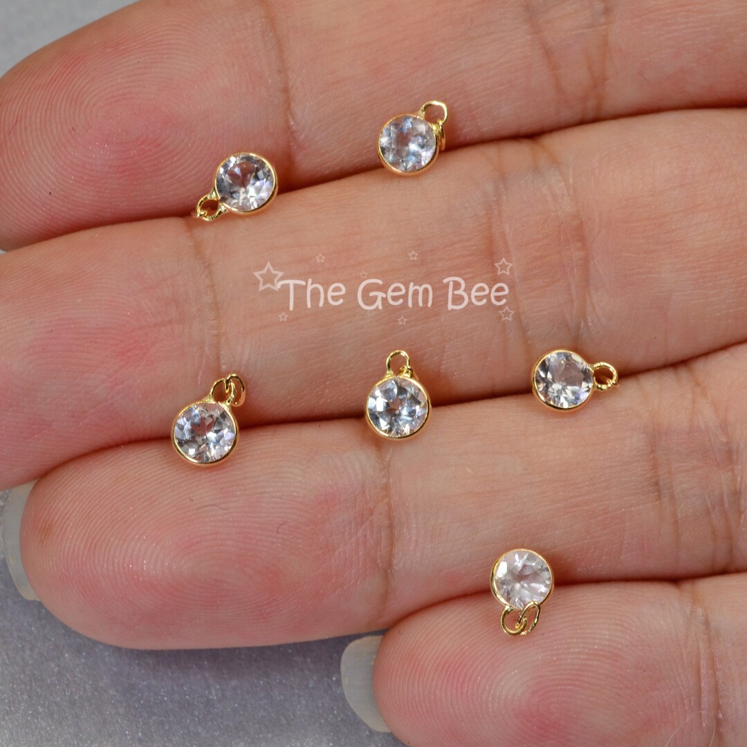 4MM 14k Solid Yellow Gold White Topaz Circle Bezel Charm Pendant (1) - Etsy