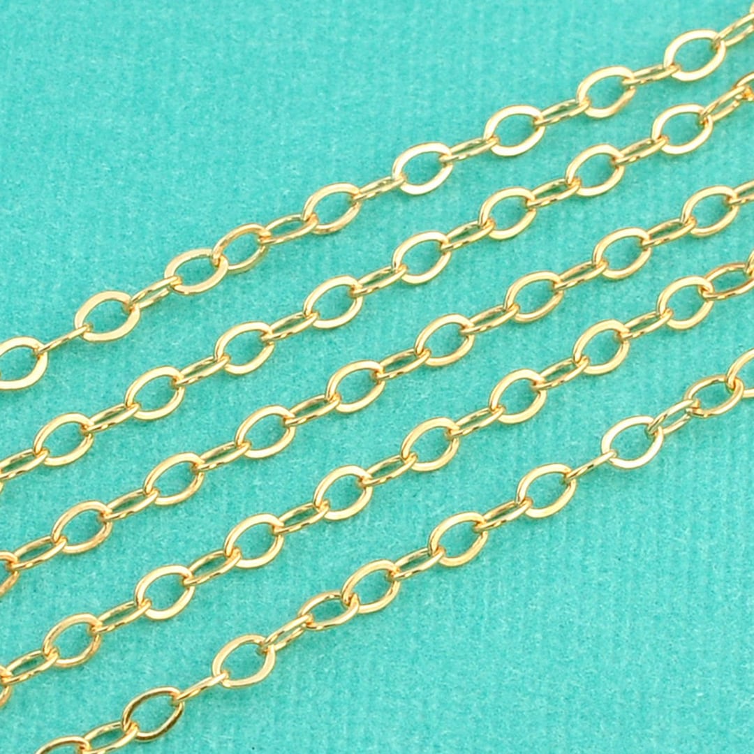 14K Gold Filled Bulk Flat Cable Chain 2.2mmx3.2mm Link by the Foot - Etsy