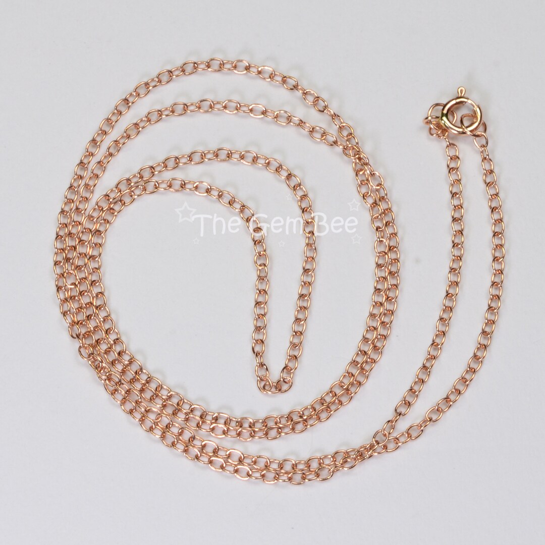 14K SOLID ROSE GOLD Cable Chain Necklace 18 Inch Length With Spring ...