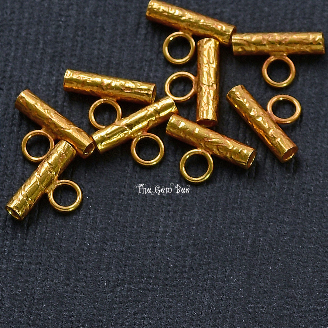 8mmx5mm 18k Solid Yellow Gold Fancy Textured Tube With Jump Ring Loop ...