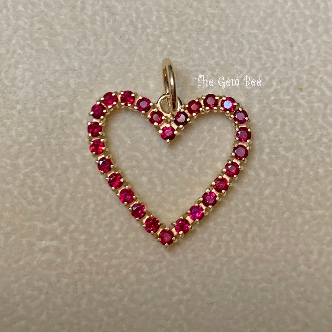 19.5mm 14K Solid Yellow Gold Ruby Large LOVE Heart Charm Necklace Pendant - Etsy