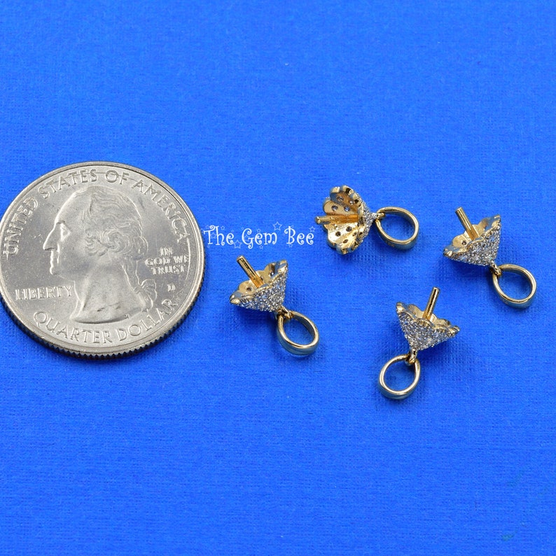 7.8mm 18k Solid Yellow White Gold Diamond Bead Cap Bail Finding With ...