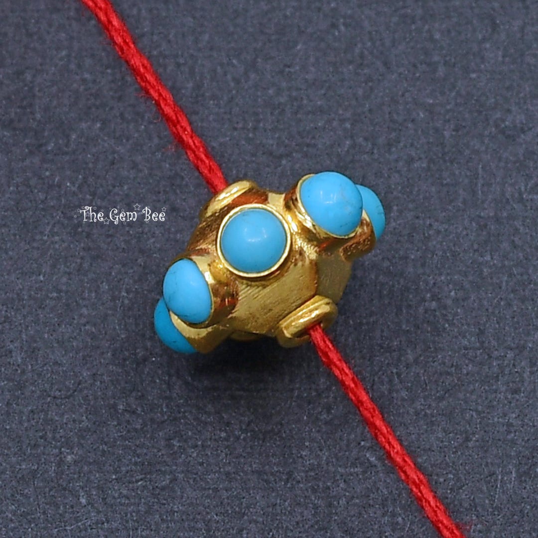 9mm 18k Solid Yellow Gold Fancy Sleeping Beauty Turquoise Saucer Spacer ...