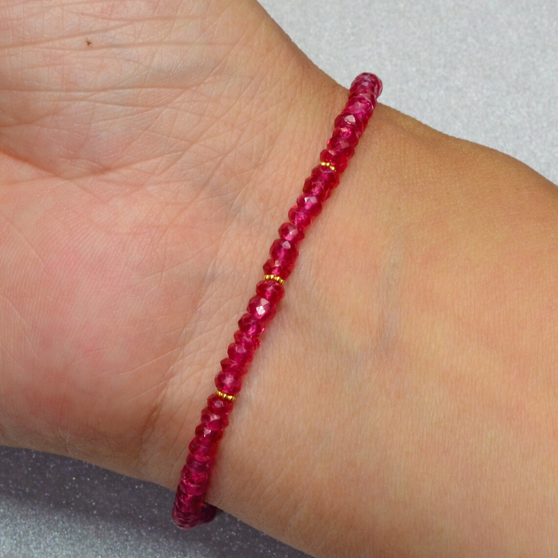 18K Solid Gold Ruby Red Spinel Faceted Rondelle Bead Bracelet | Etsy