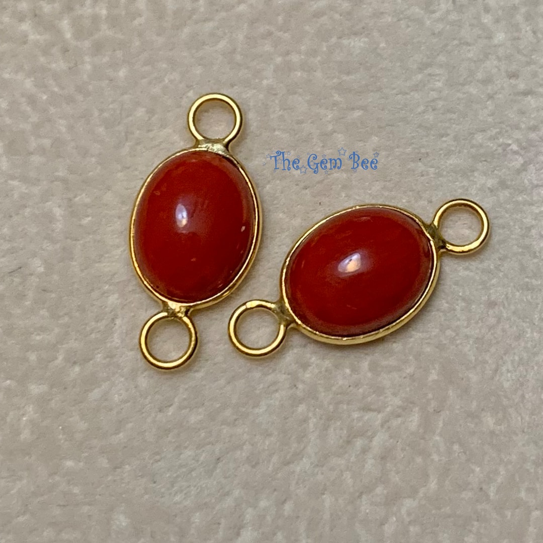18k Solid Yellow Gold Sardinia Red Undyed Natural Coral Bezel Gemstone ...