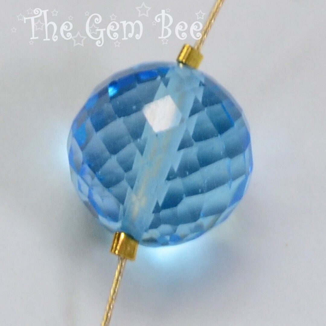 10.5mm Swiss Blue Topaz Faceted Sphere Round Rondelle Bead (1) - Etsy
