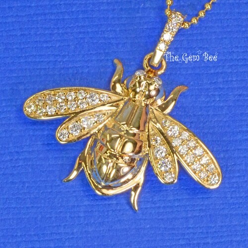 Floating Diamond Bee Necklace Solid Gold Bee Pendant. 14k | Etsy