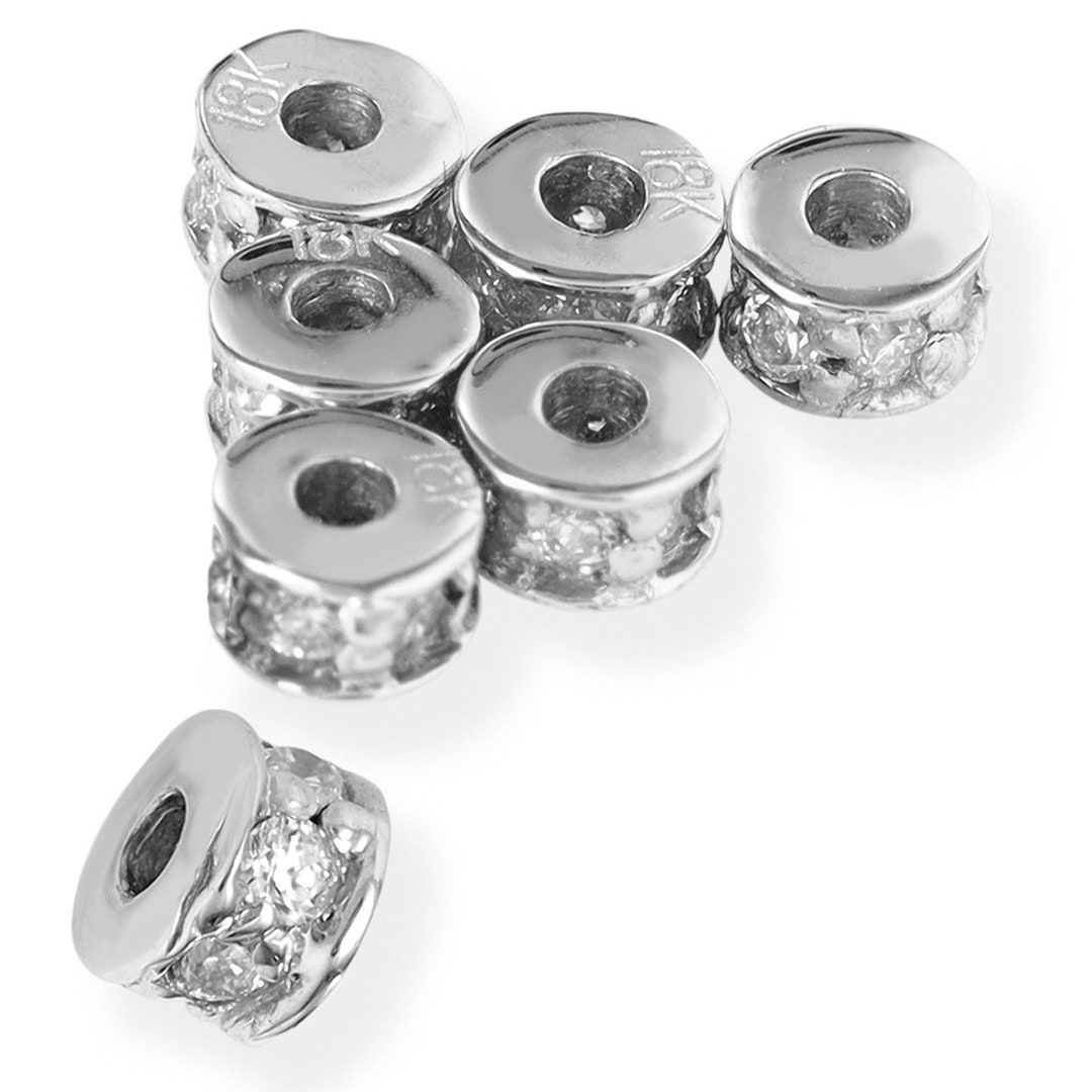 3mm 18k Solid White Gold Diamond Eternity Rondelle Wheel Bead Quantity ...