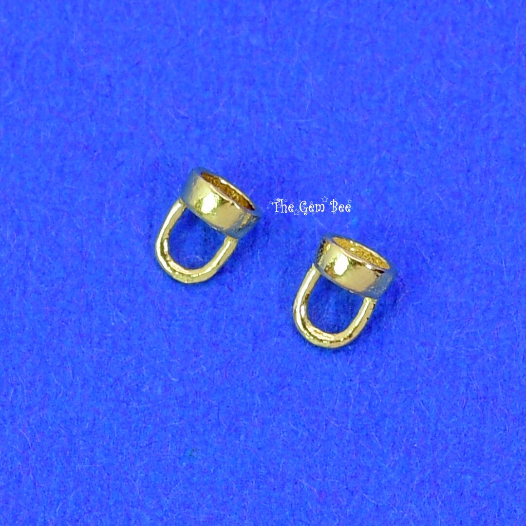 2.5mm 18K Solid Yellow Gold Crimp Hook Cups Ends Findings With Bars ...
