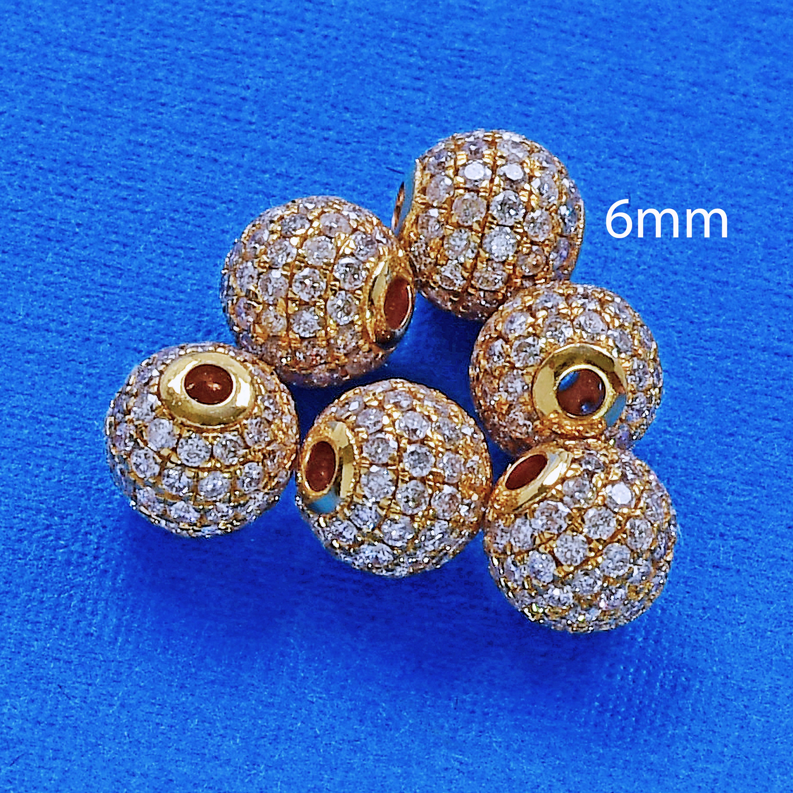 4mm 5mm 6mm 18k Solid Yellow Gold Diamond Pavé Sphere Round Globe Disco ...