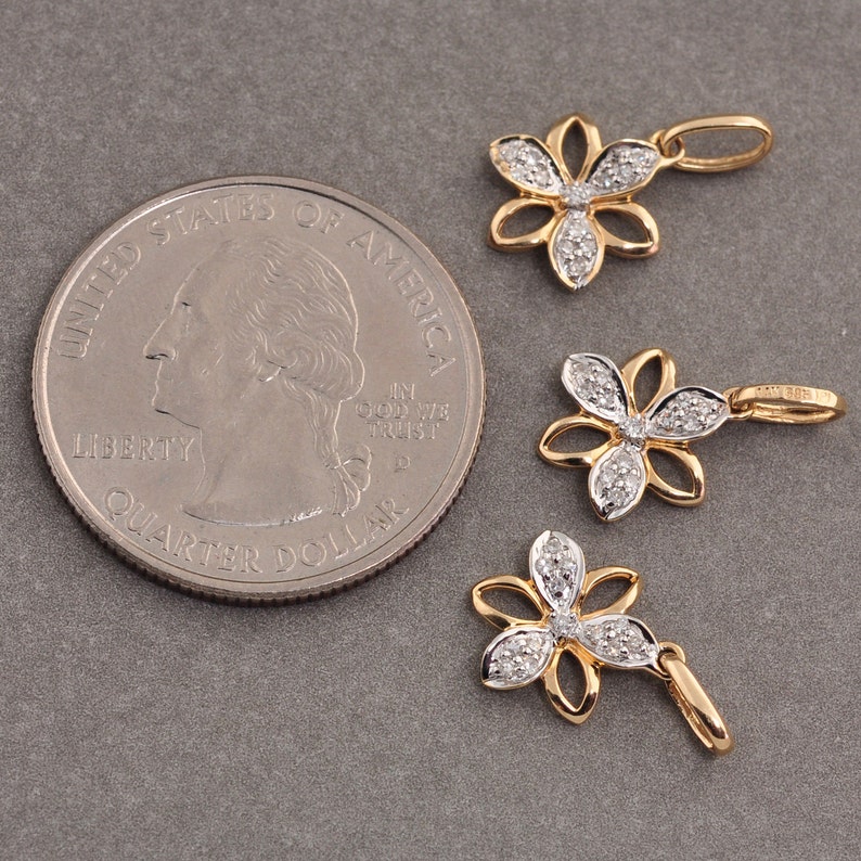 Solid 14K Yellow Gold Diamond Flower Charm Necklace Pendant | Etsy