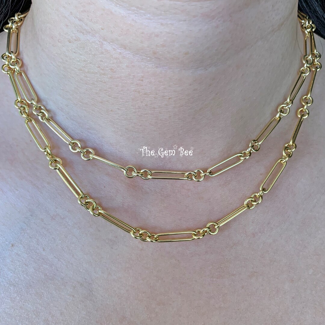 14K SOLID YELLOW GOLD Italian Paperclip Chain Necklace 16/18/20 Inch ...