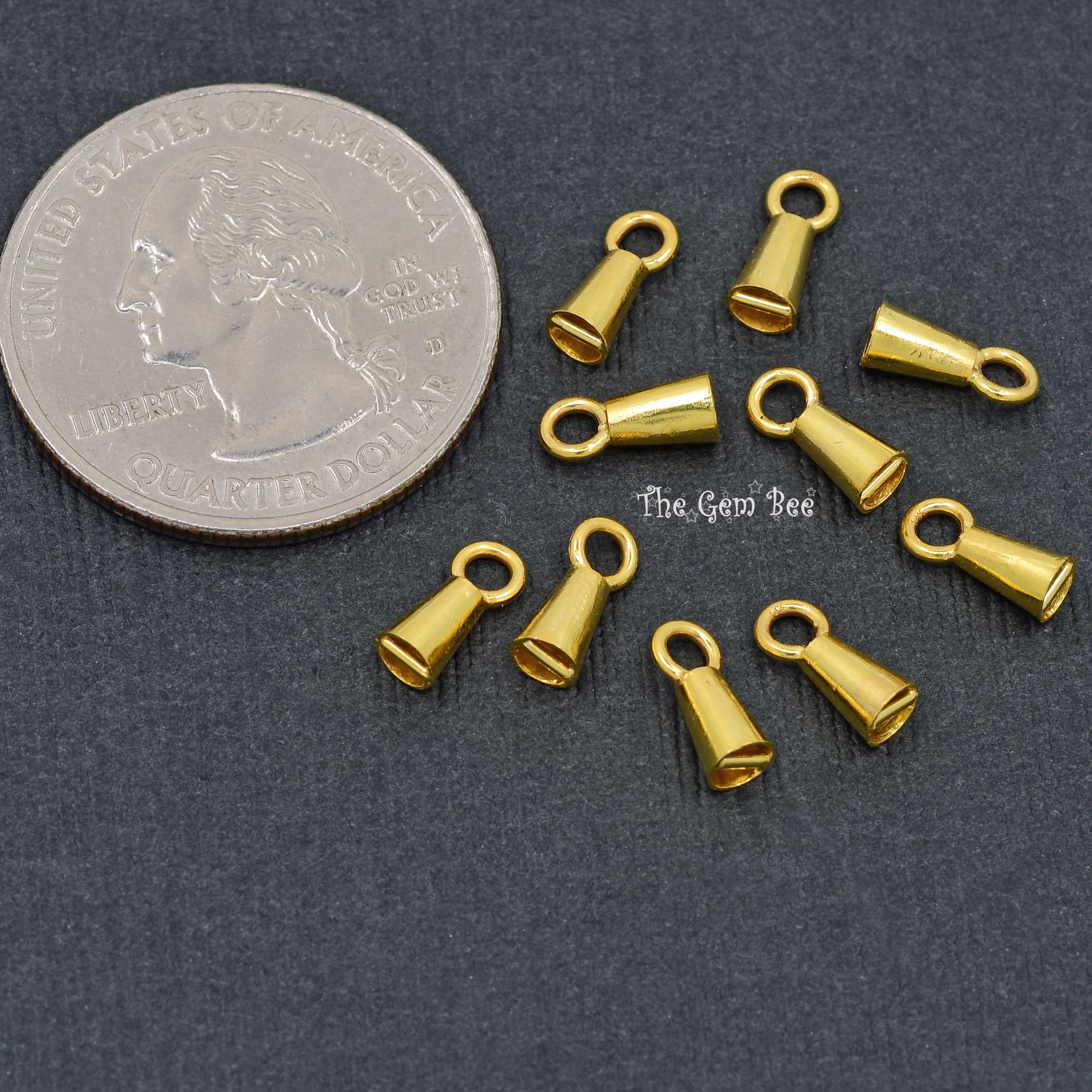 14K Solid Yellow Gold Crimp Hook Cone Cups Ends Findings With Bars ...