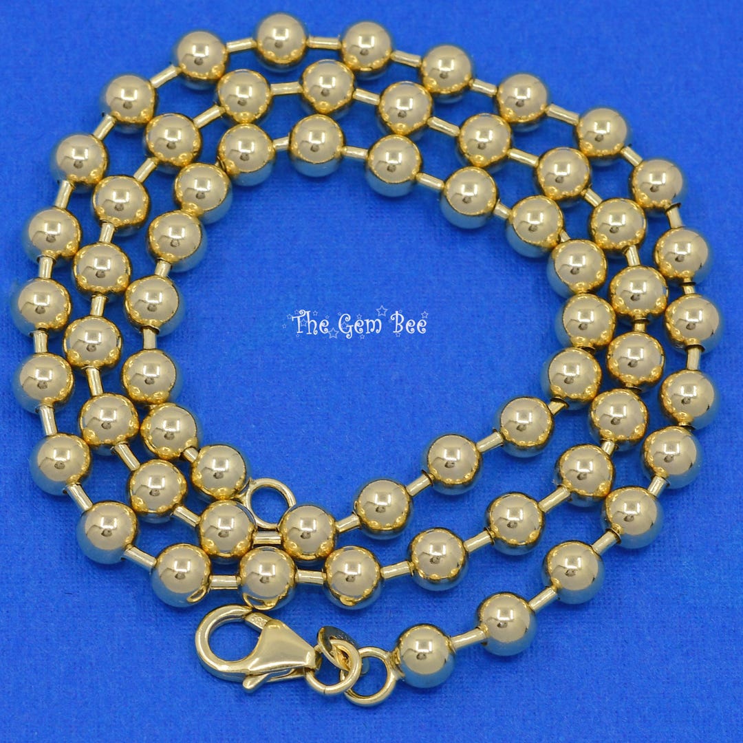 5mm 14K SOLID YELLOW GOLD Beaded Ball Chain Necklace 18 20 Inch Length ...