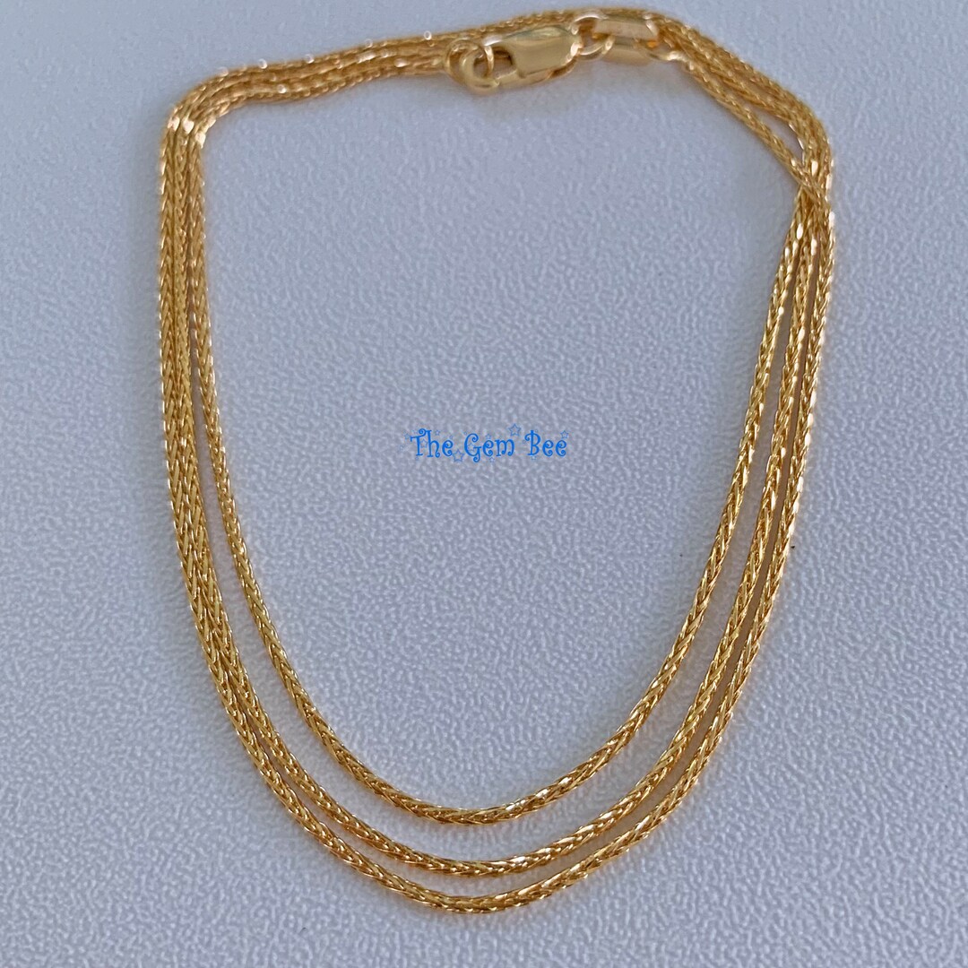 18K SOLID YELLOW GOLD 1mm Wheat Spiga Espiga Chain Necklace 16 Inch 18 ...