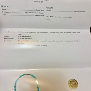 GIA Certified 10mm Sleeping Beauty Turquoise 21" Necklace 18k Solid ...