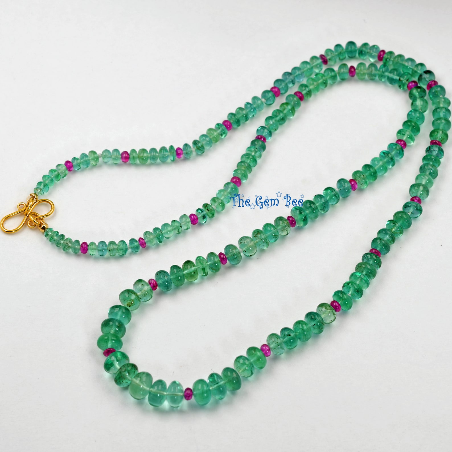 87CT Large Zambian EMERALD Burmese RUBY Rondelle Bead 18K Solid Gold ...