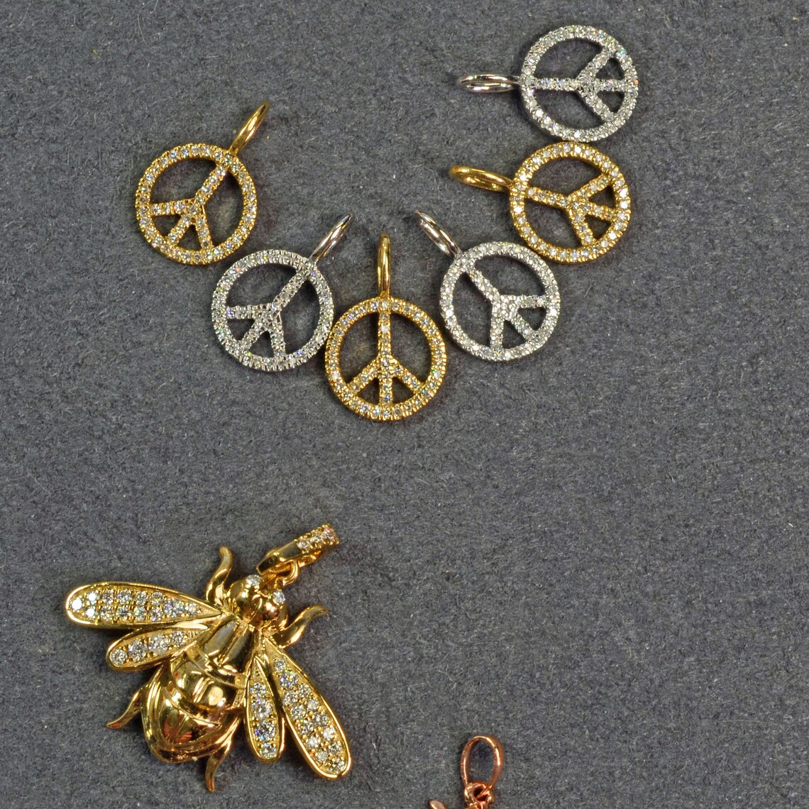 9.5mm 14K Solid White Gold Diamond Peace Sign Charm Necklace - Etsy