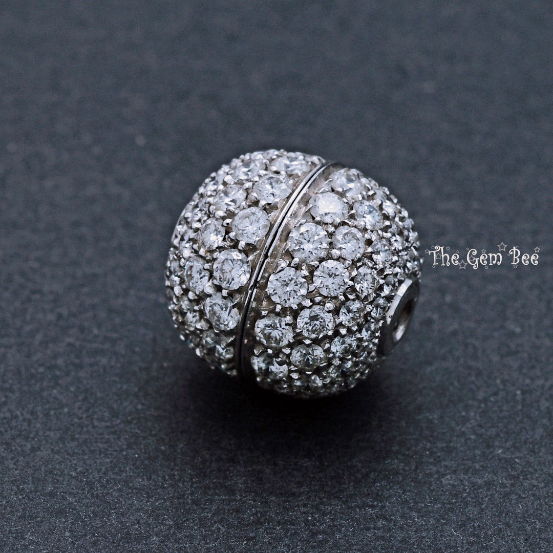 12.5mm 18k Solid White Gold 3CT Full Brilliant Cut Diamond Pave Sphere ...